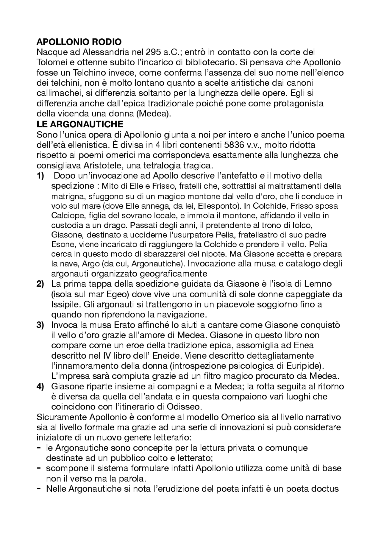 Apollonio Rodio e le Argonautiche - Docsity