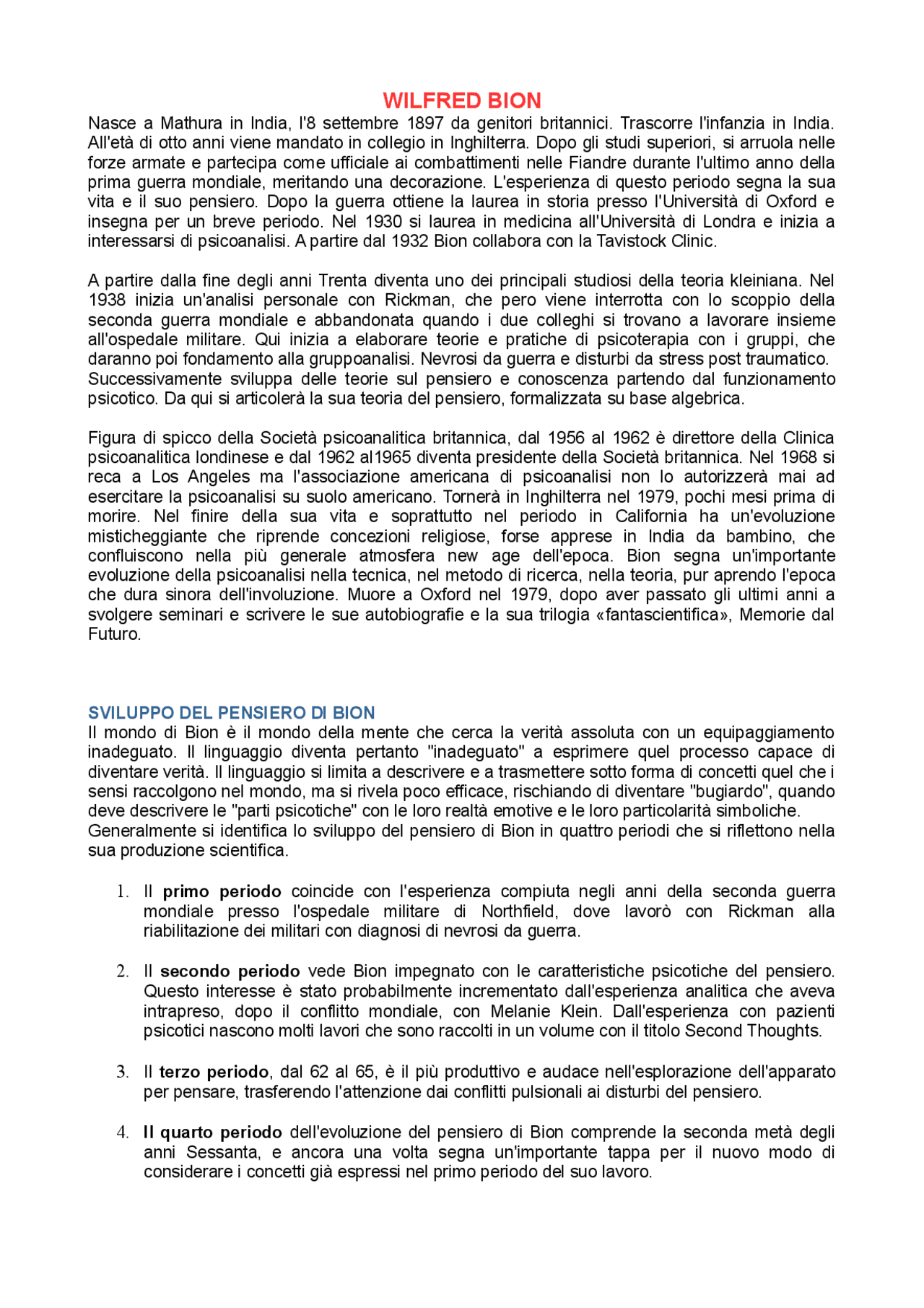 Bion Riassunti Unito Docsity