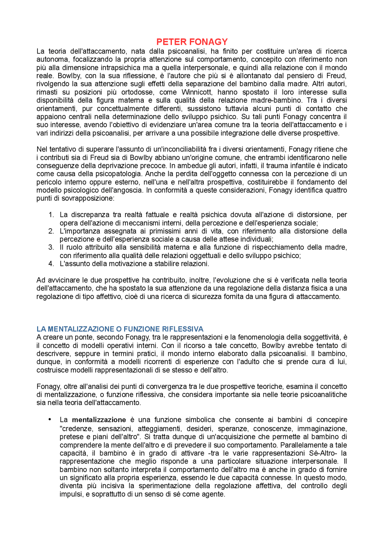 FONAGY, riassunti UniTo - Docsity