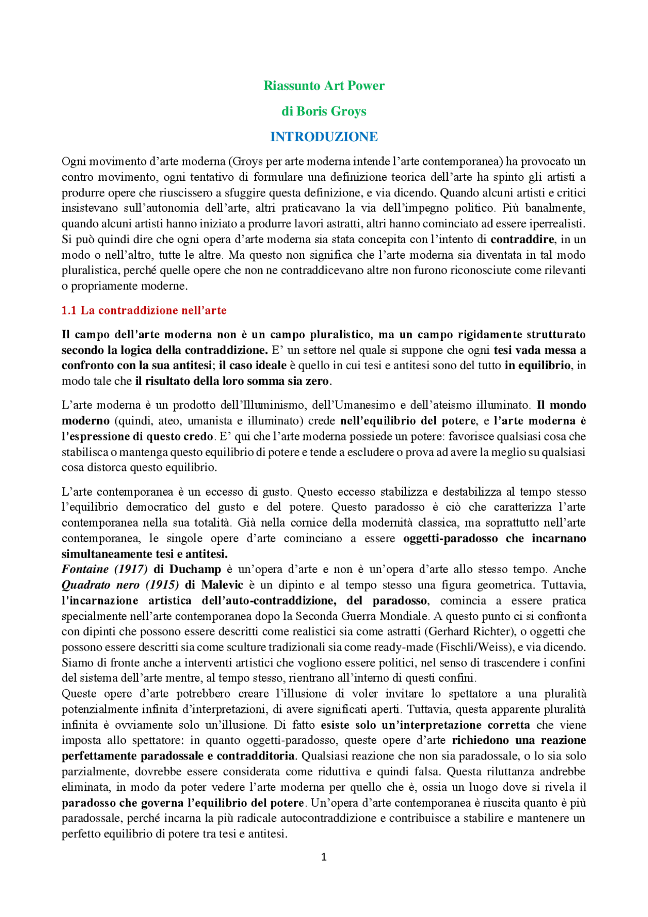 Riassunto libro "Art Power" di Boris Groys - Docsity