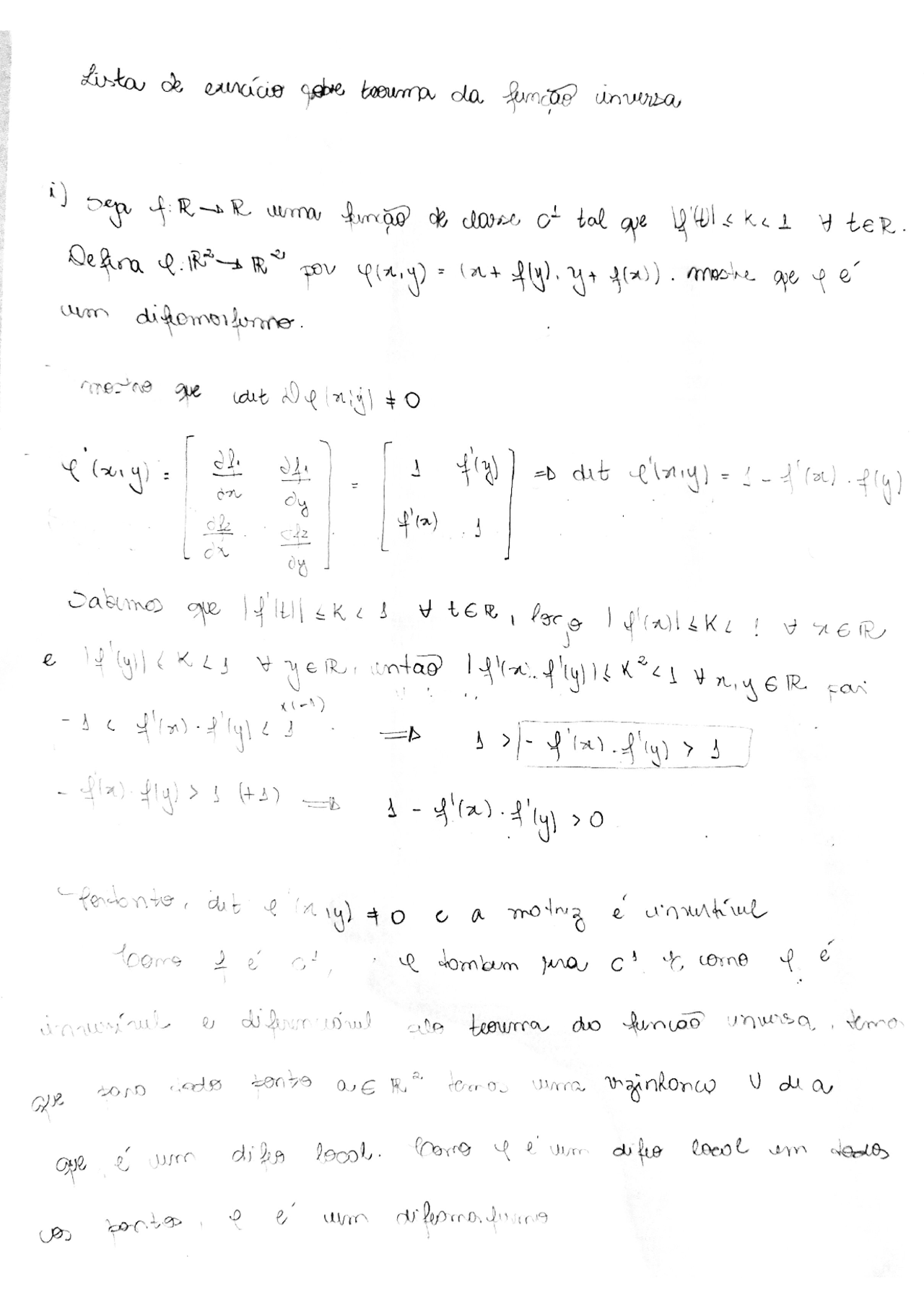 Lista de função inversa | Exercícios Análise Complexa | Docsity
