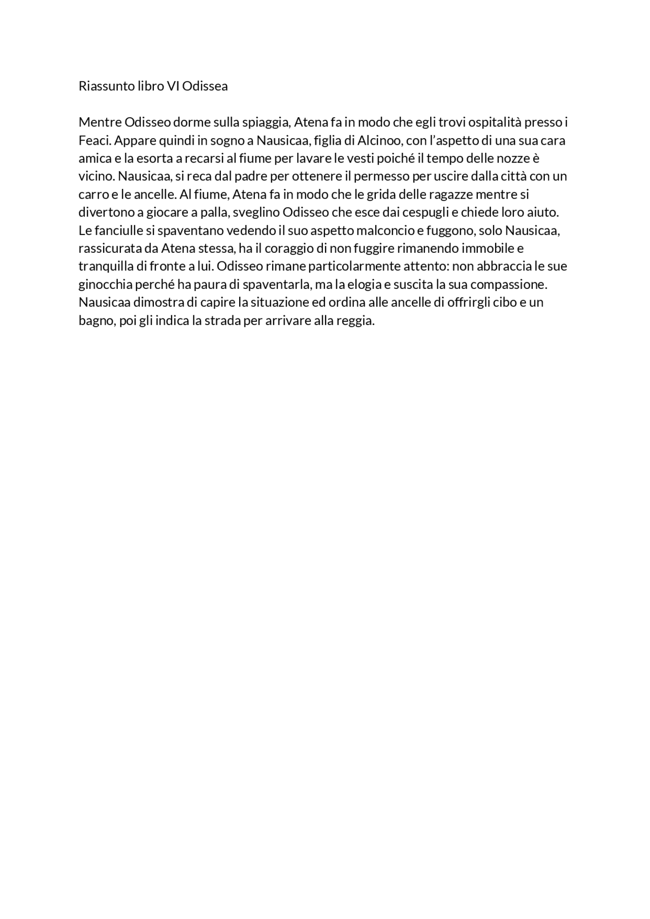 Riassunto Libro Vi Odissea Docsity