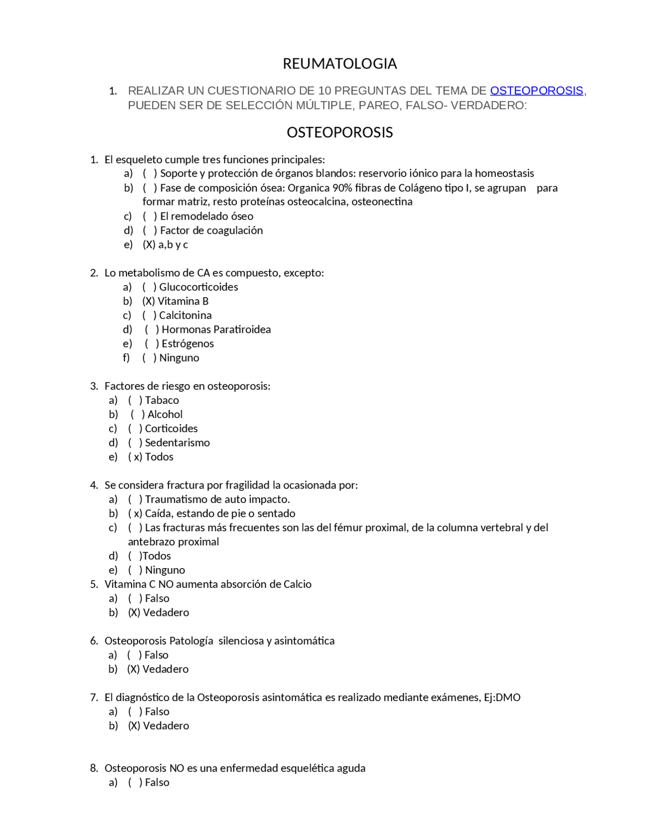 Reumatologia Osteoporosis Docsity