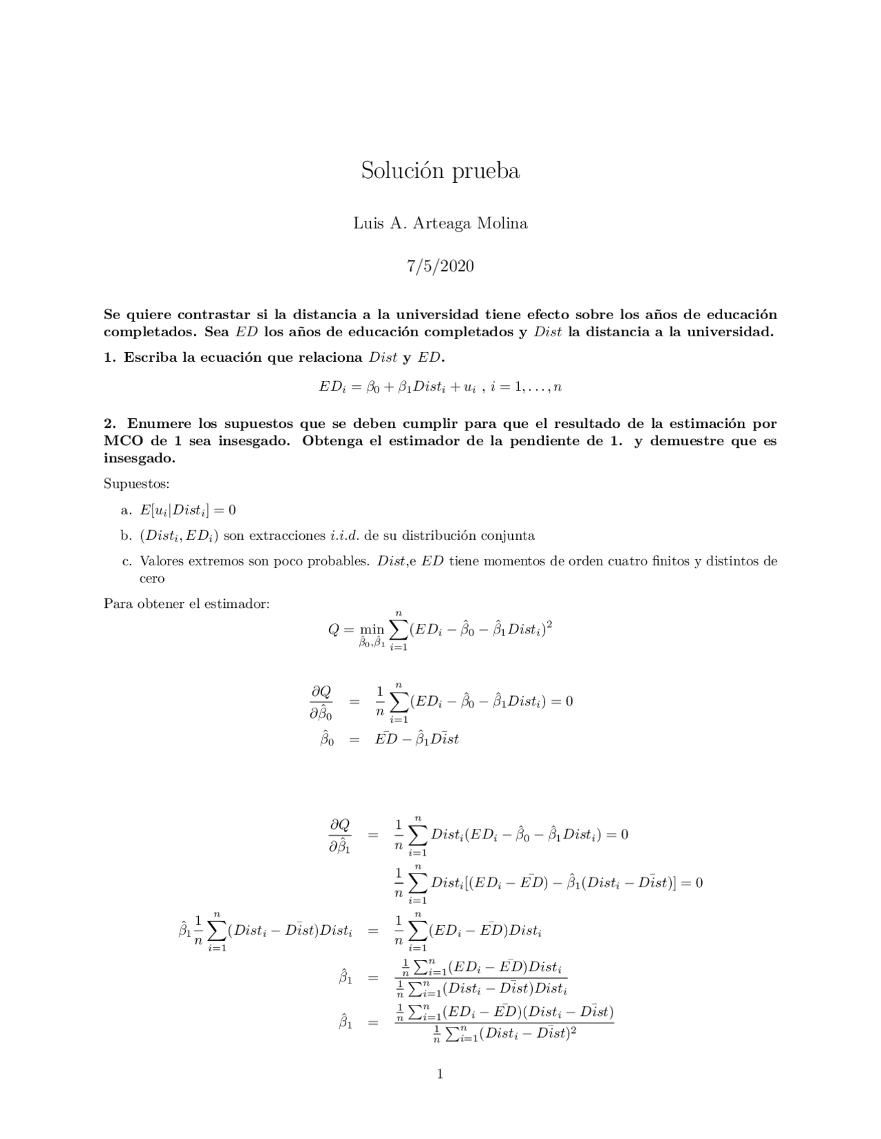 Solución Examen De Prueba Exámenes De Econometría Docsity