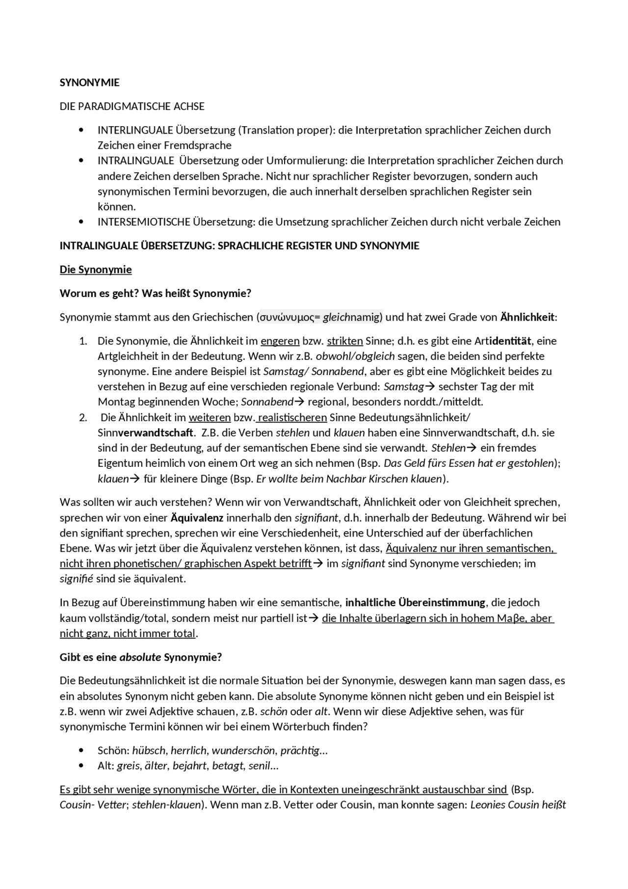 Synonymie Strategie Comunicative Della Lingua Tedesca Docsity