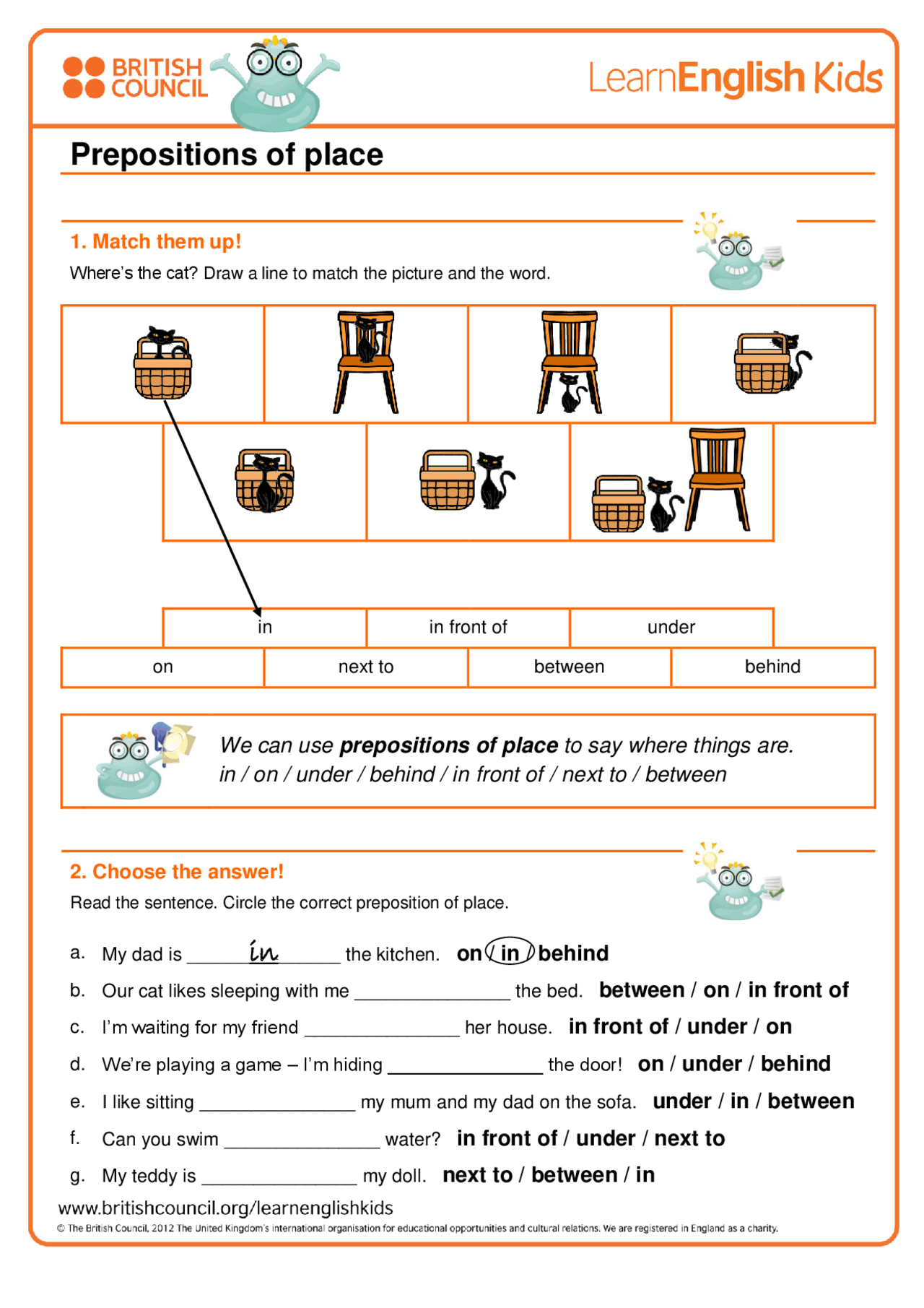 Game prepositions of place - Docsity