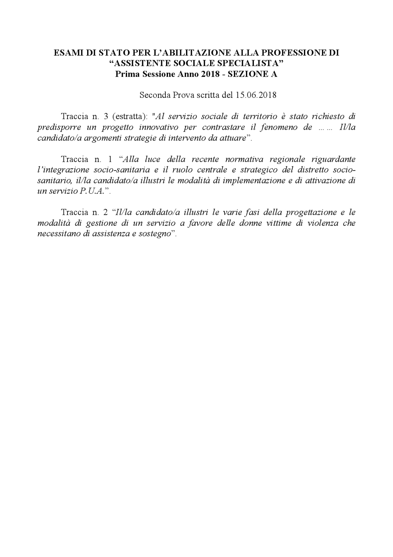 Prove Dellesame Di Stato Assistente Sociale Specialista Docsity