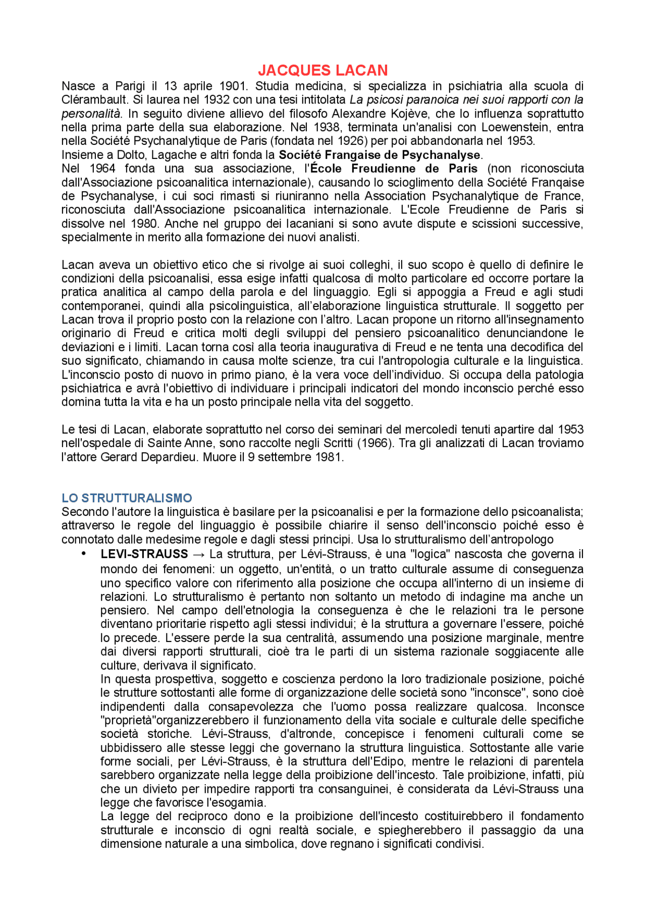 Lacan Riassunti Unito Docsity