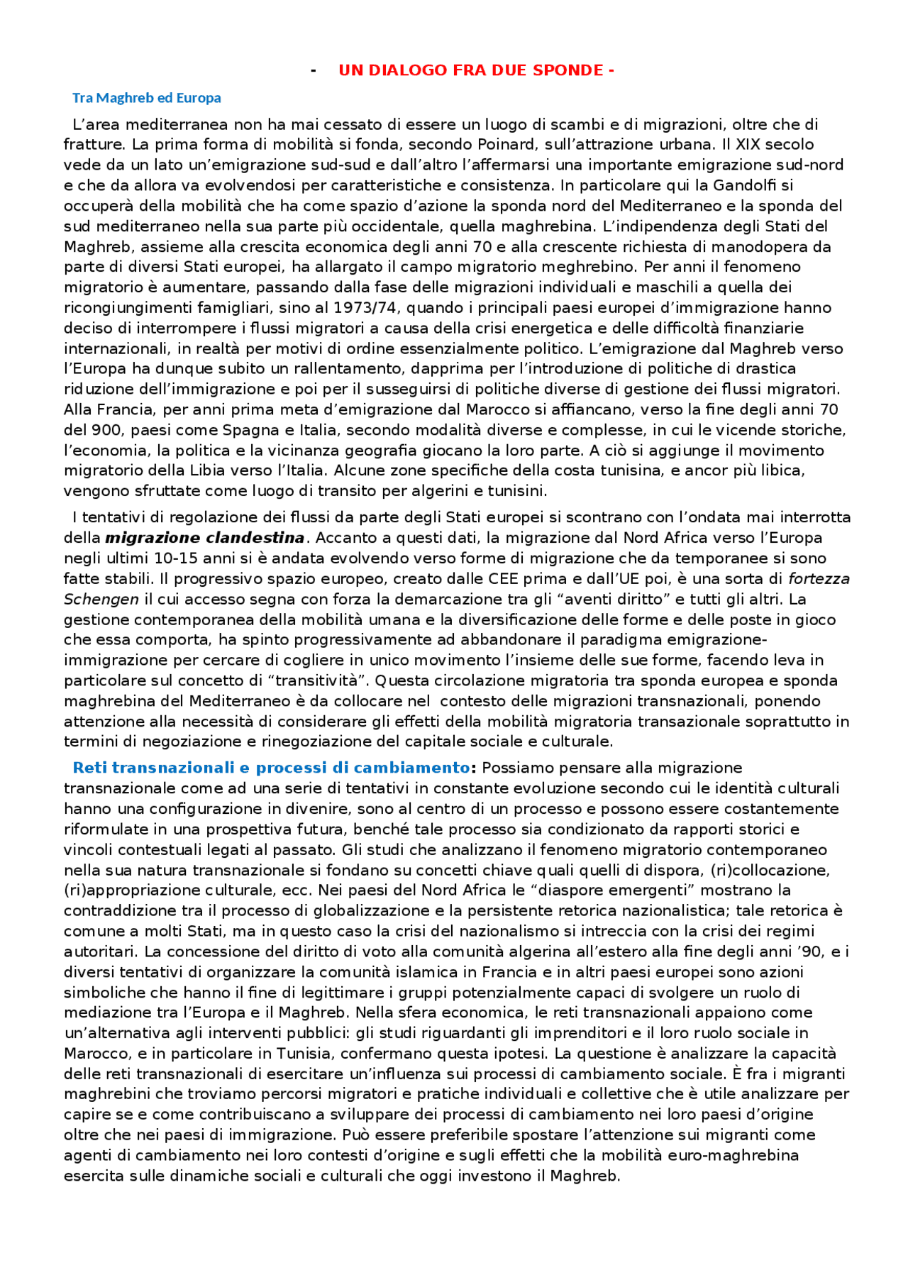 Riassunto Un Dialogo Fra Due Sponde Docsity