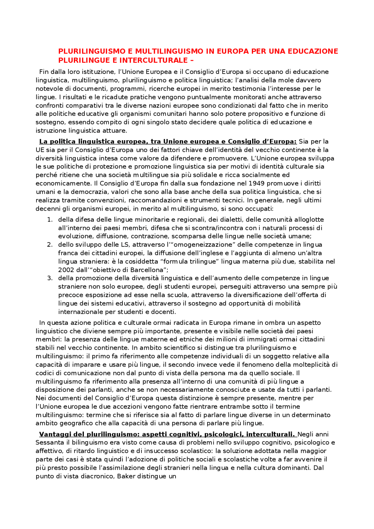 Riassunto: Plurilinguismo E Multilinguismo In Europa Per Una Educazione Plurilingue E ...