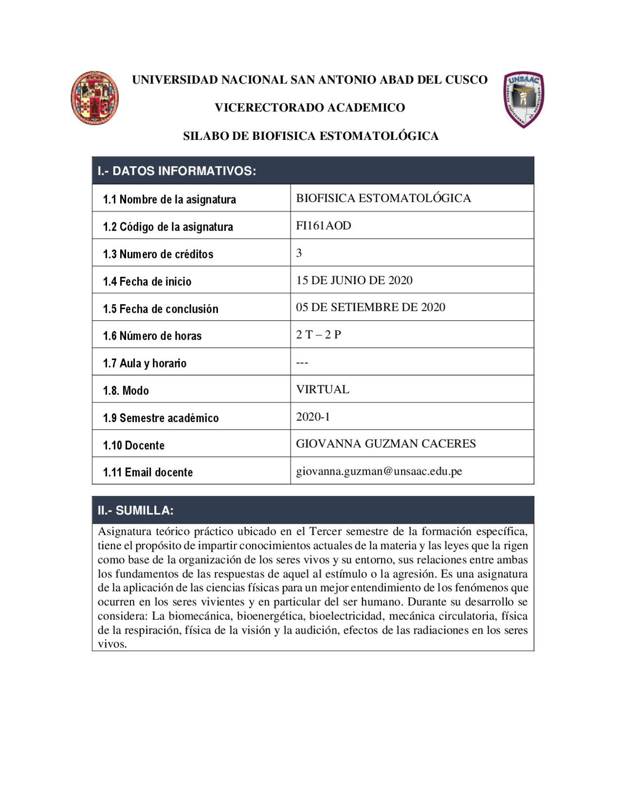 Silabo De La Asigantura De Biofisica Apuntes De Biofísica Docsity