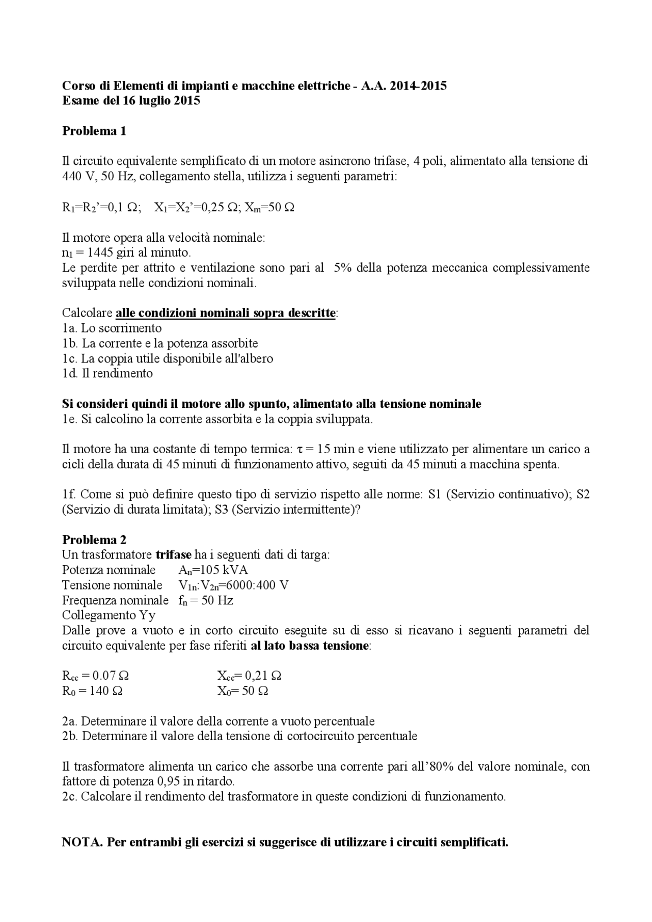 Temi Desame Svolti Macchine Elettriche Ingegneria Unipv Prof