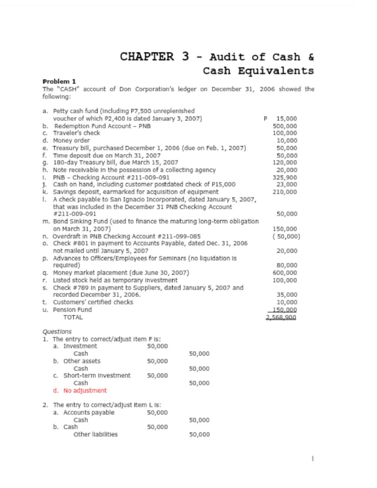 Auditing Theory. Audit of cash and cash equivalents - Docsity
