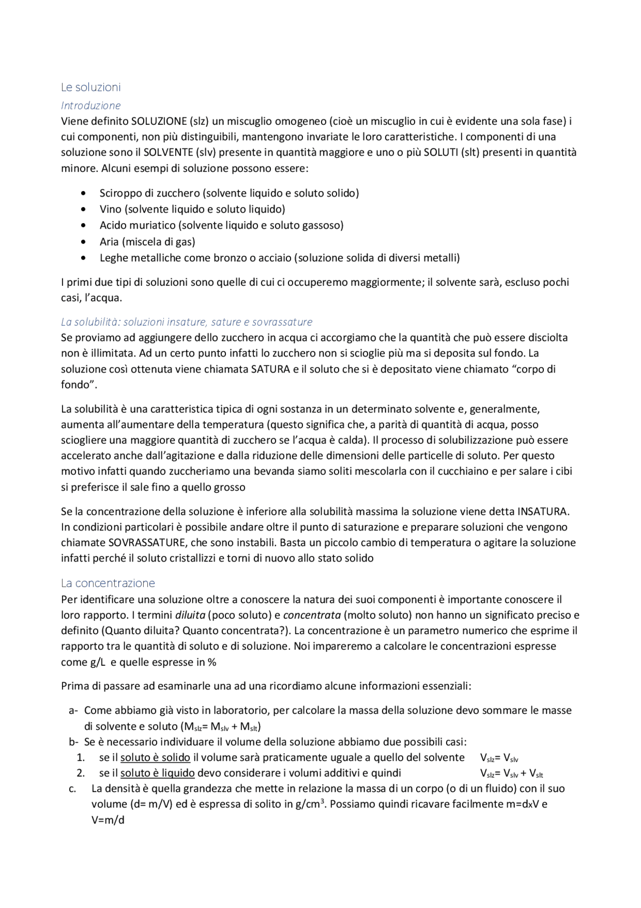 Metodi Di Espressione Della Concentrazione Di Soluzioni Acquose Docsity