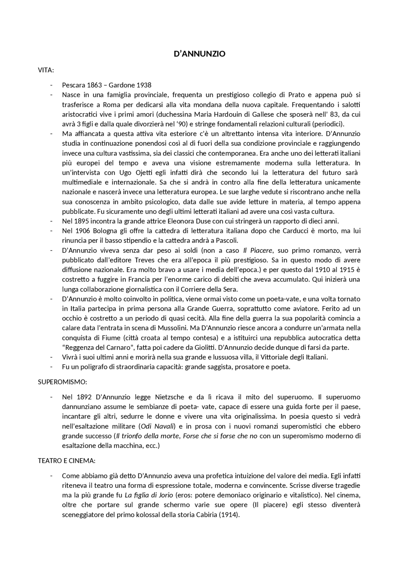 D'Annunzio - Il piacere: Riassunto e analisi - Docsity