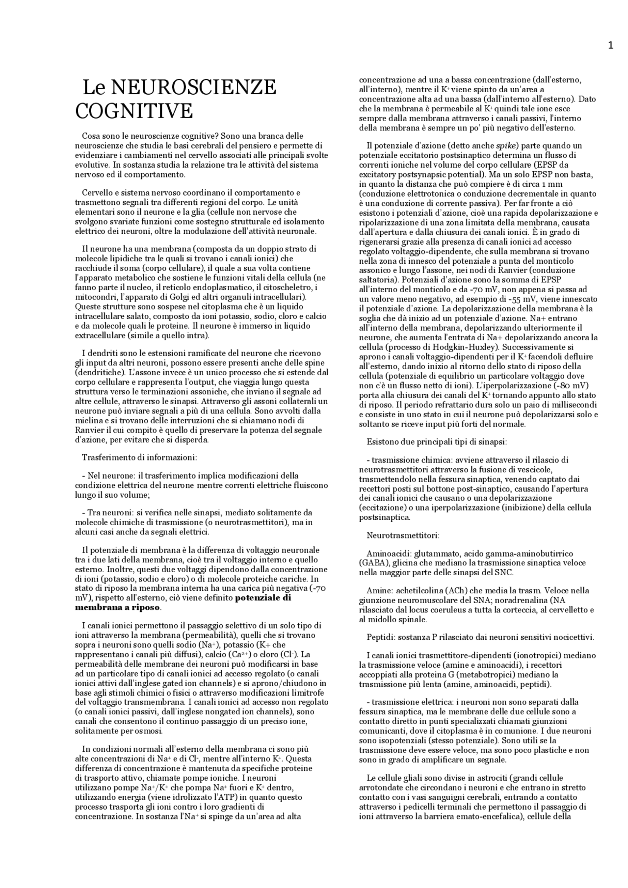 Neuroscienze Cognitive Docsity