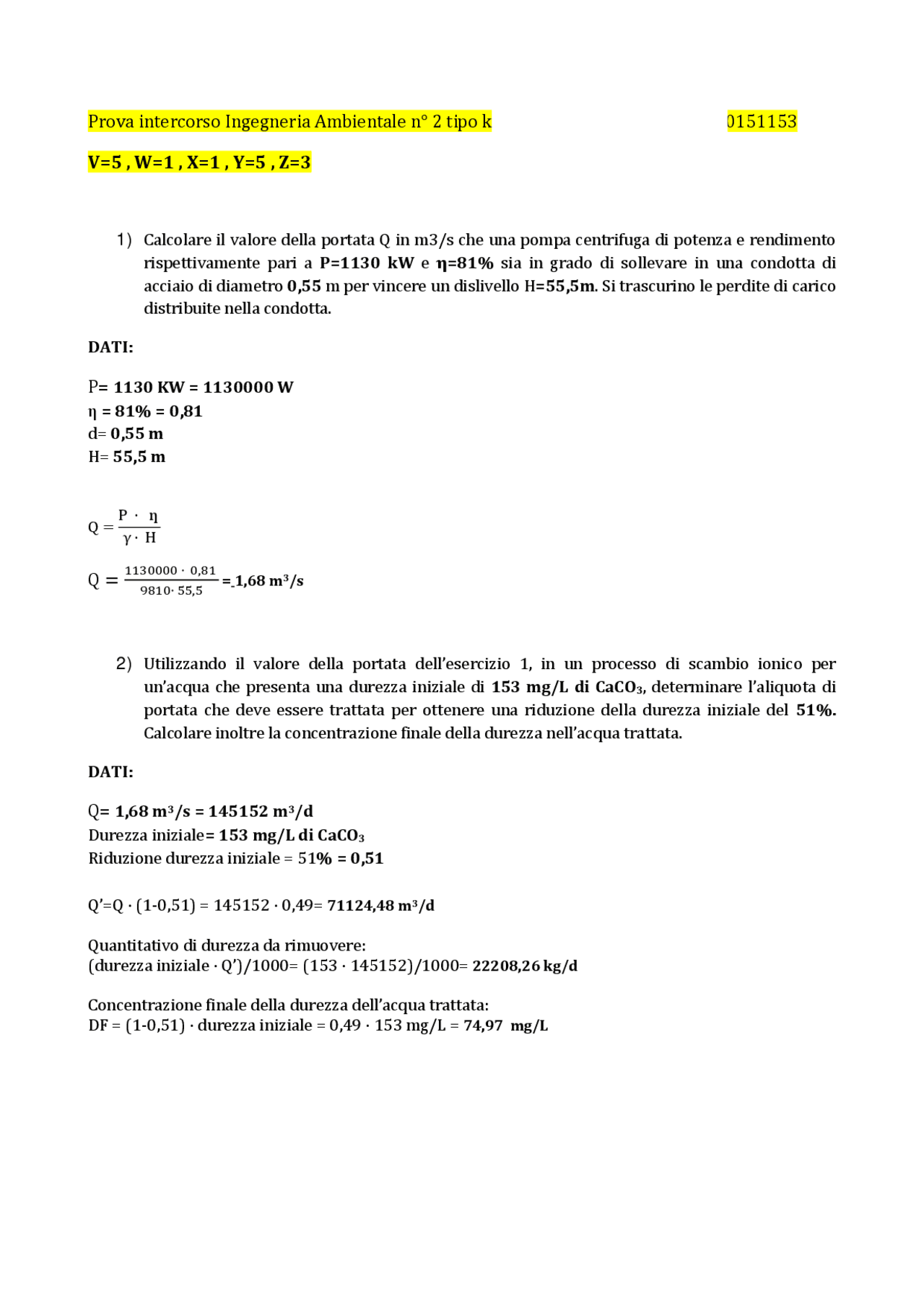 Elaborato Ingegneria Ambientale N 2 Docsity