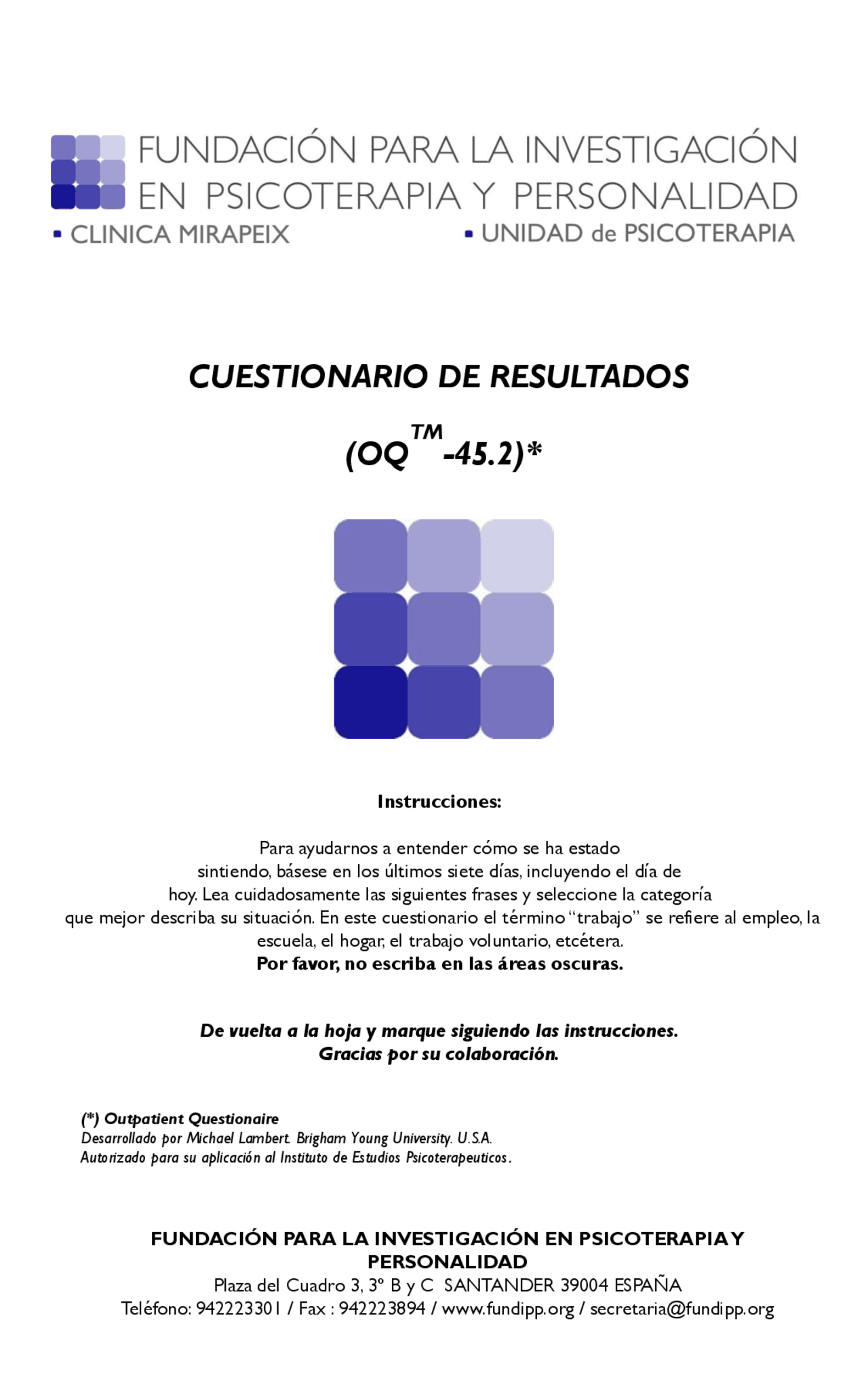Cuestionario OQ-45.2 | Ejercicios de Psicología Clínica | Docsity