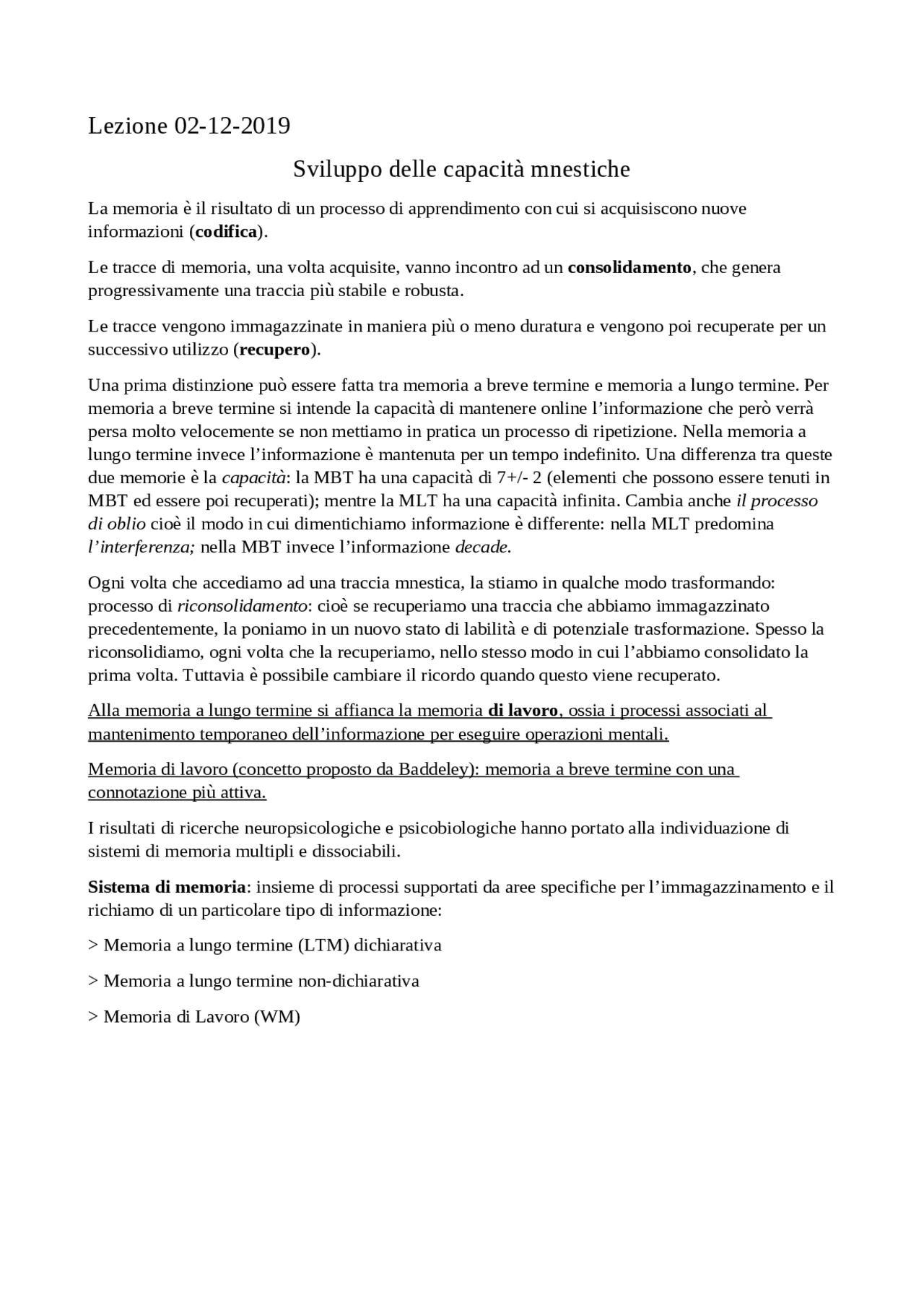 Riassunti Della Memoria Docsity