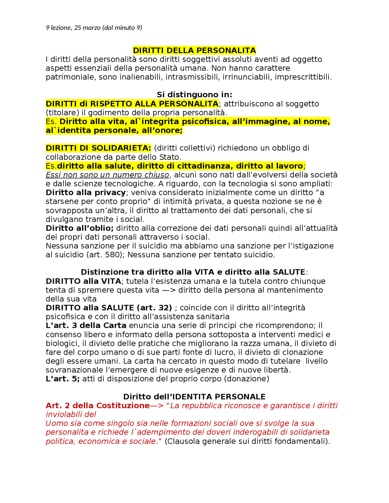 Diritto alla salute diritti fondamentali - Docsity