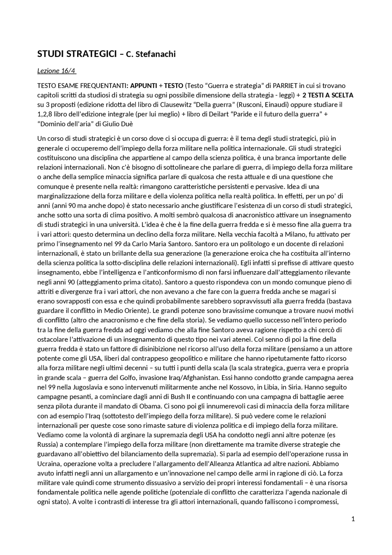 Studi strategici - la logica della guerra - Docsity