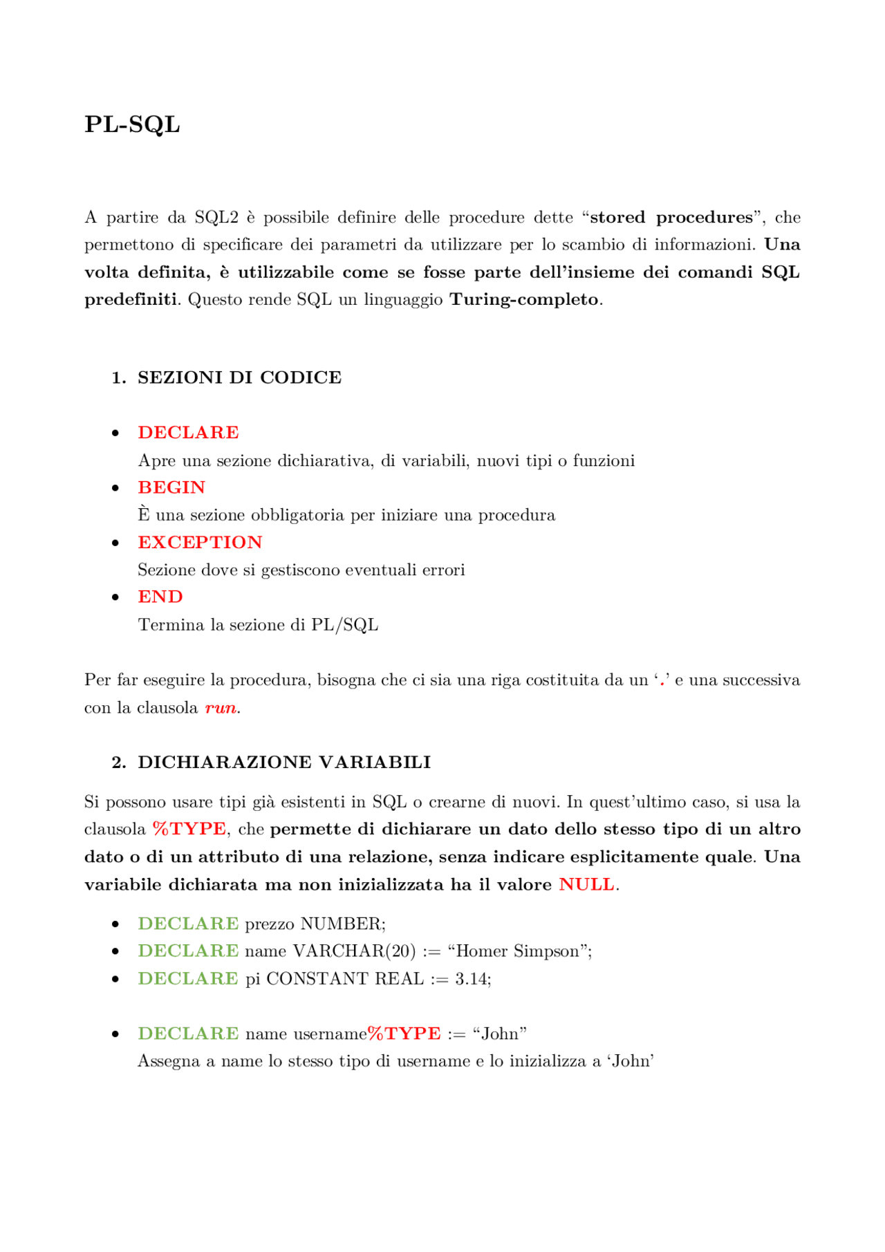 Sintassi e utilizzo di PL-SQL - Docsity