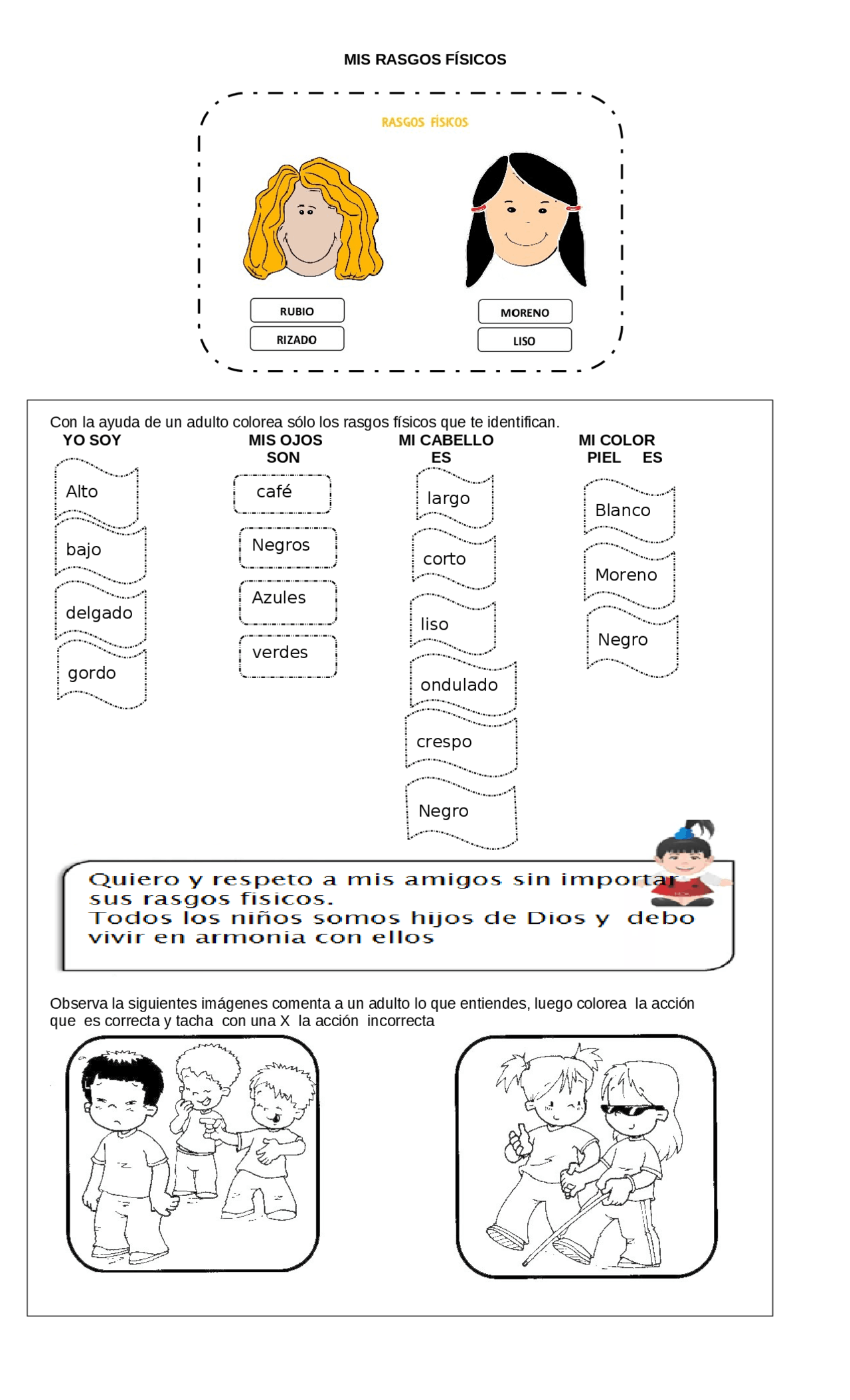 Los rasgos físicos para niños | Ejercicios de Sociología y ética | Docsity