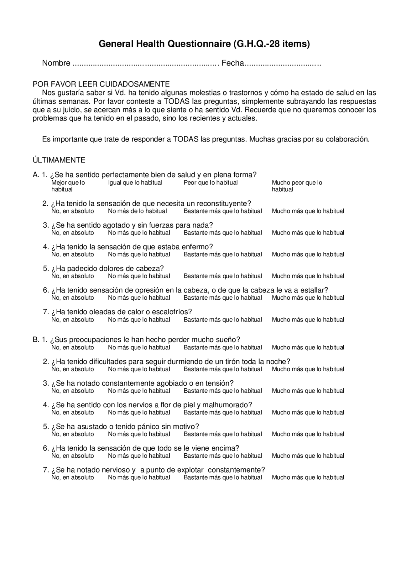 Cuestionario GHQ-28. - Docsity