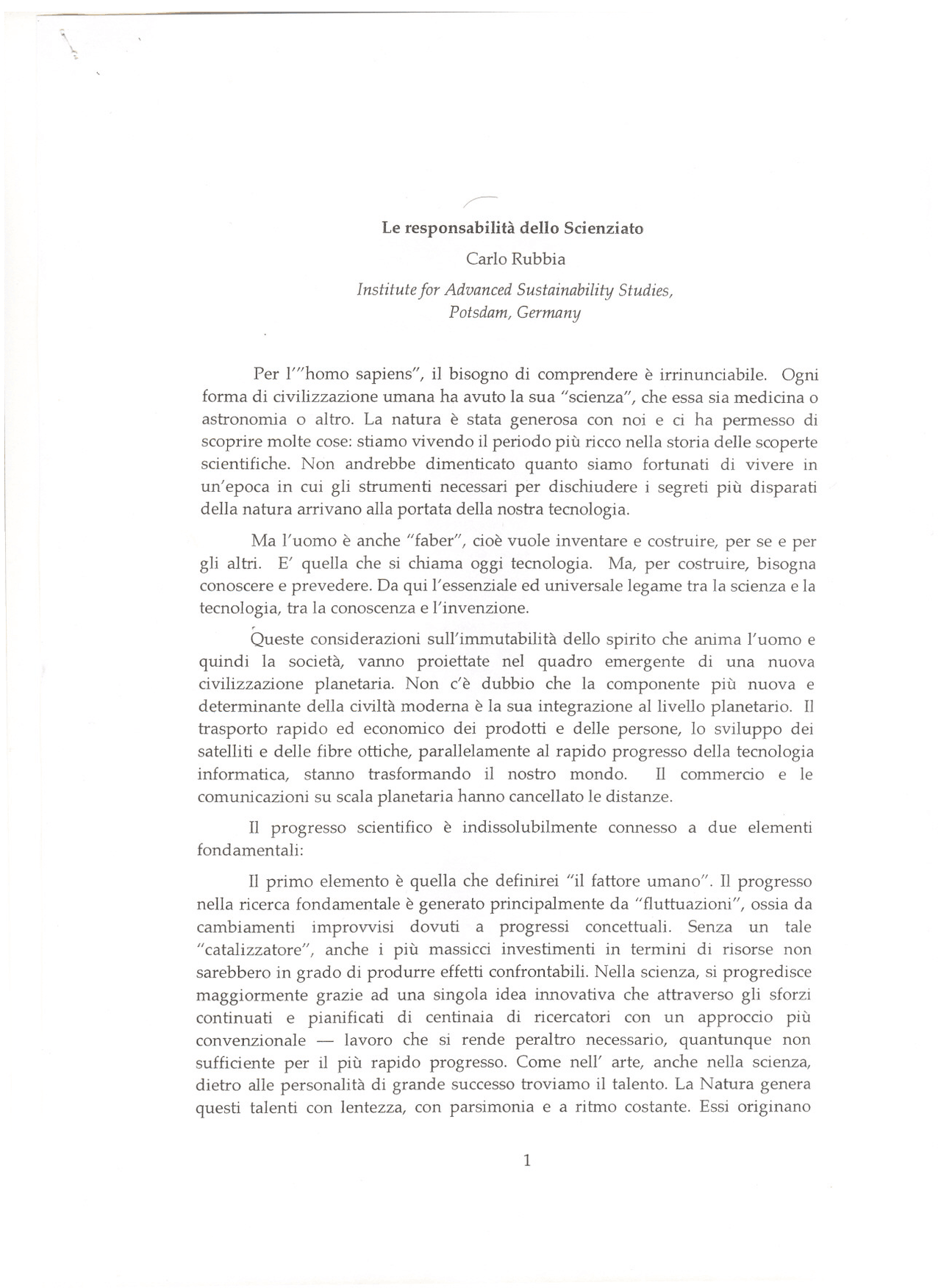 Riassunto Testo Di Carlo Rubbia Docsity