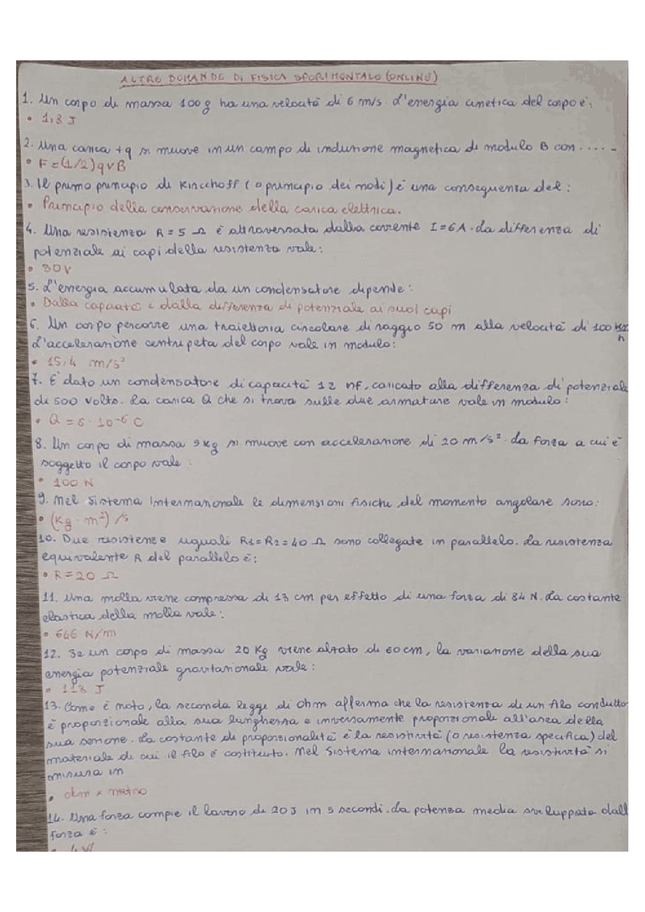 Domande Esame Di Fisica Sperimentale Da 15 Cfu Online Docsity