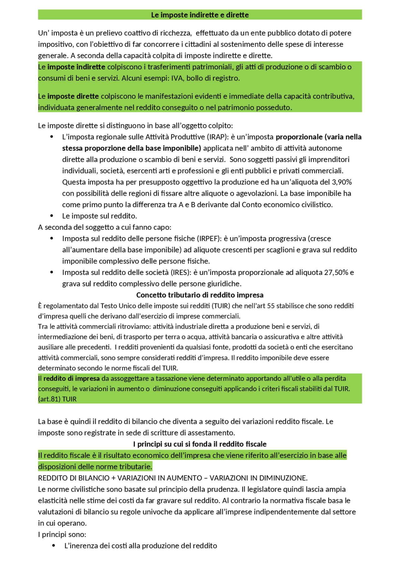 Imposte Dirette E Indirette Docsity