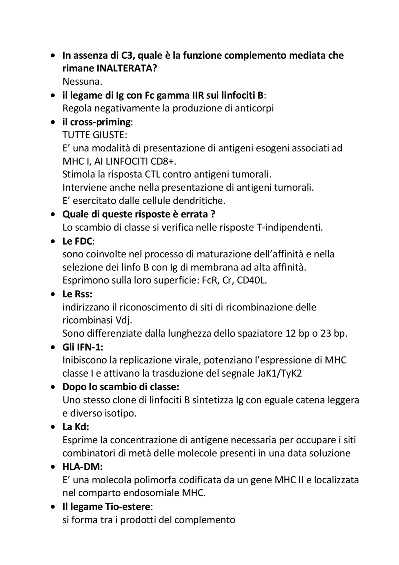 Quiz Completi Esame Di Immunologia Prove D Esame Di Immunologia Docsity