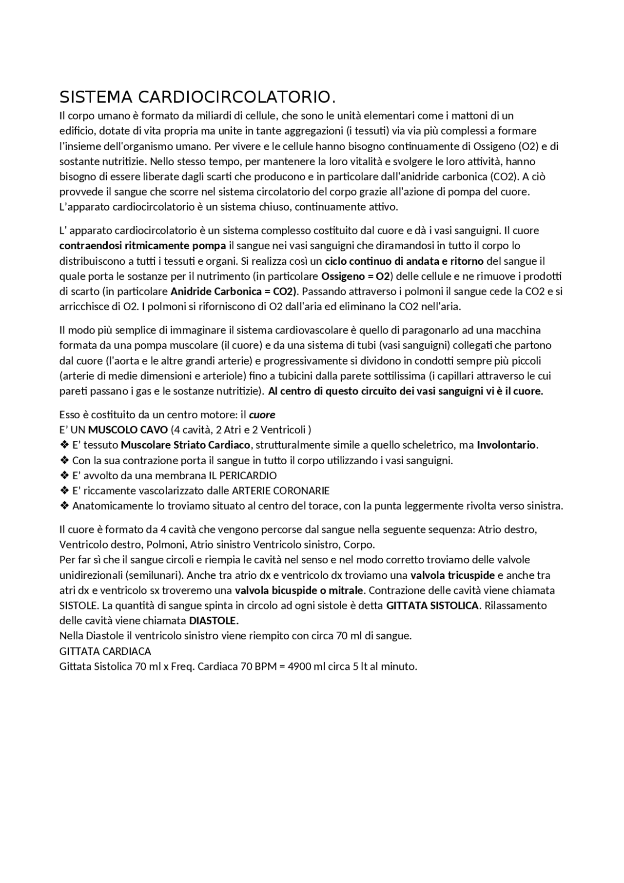 Dispense Sistema Cardiocircolatorio Docsity