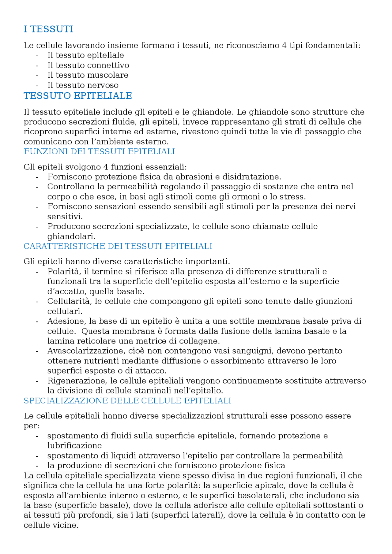Anatomia I Tessuti Docsity