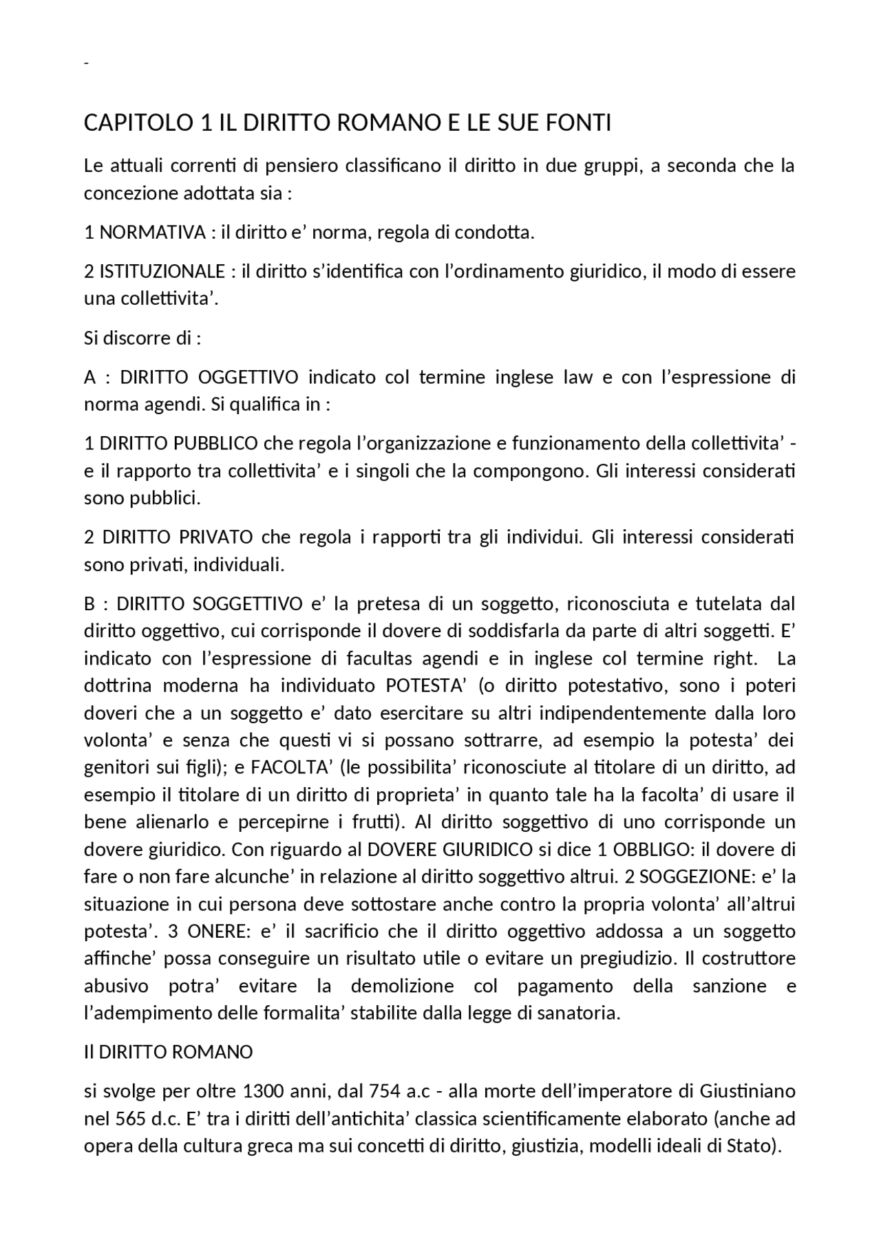 Il diritto romano e le sue fonti, nozioni principali - Docsity