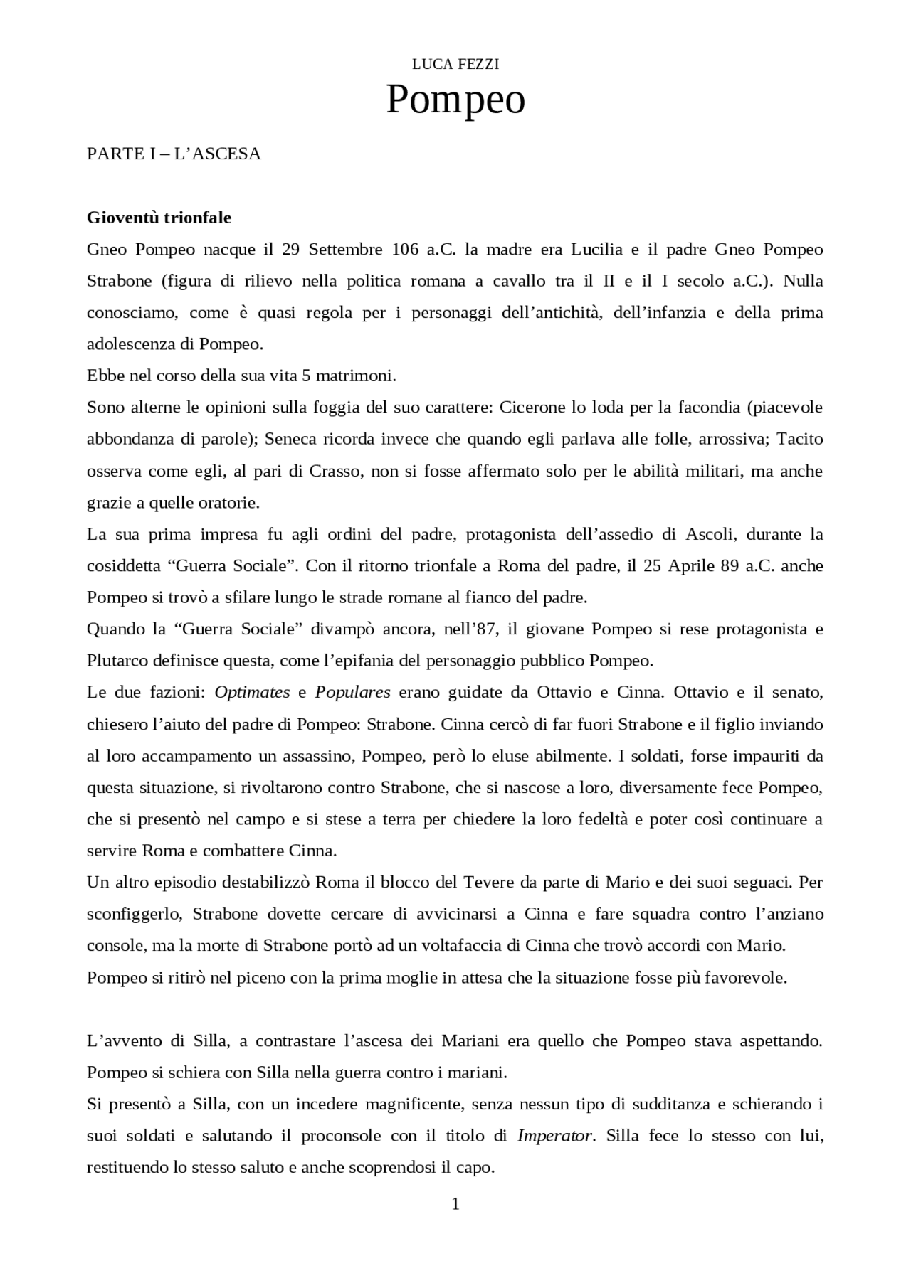 Pompeo la vita di Luca Fezzi - Docsity
