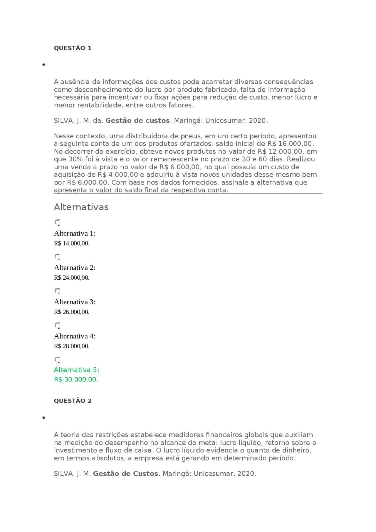 Gestão De Custos Ciências Contábeis Docsity