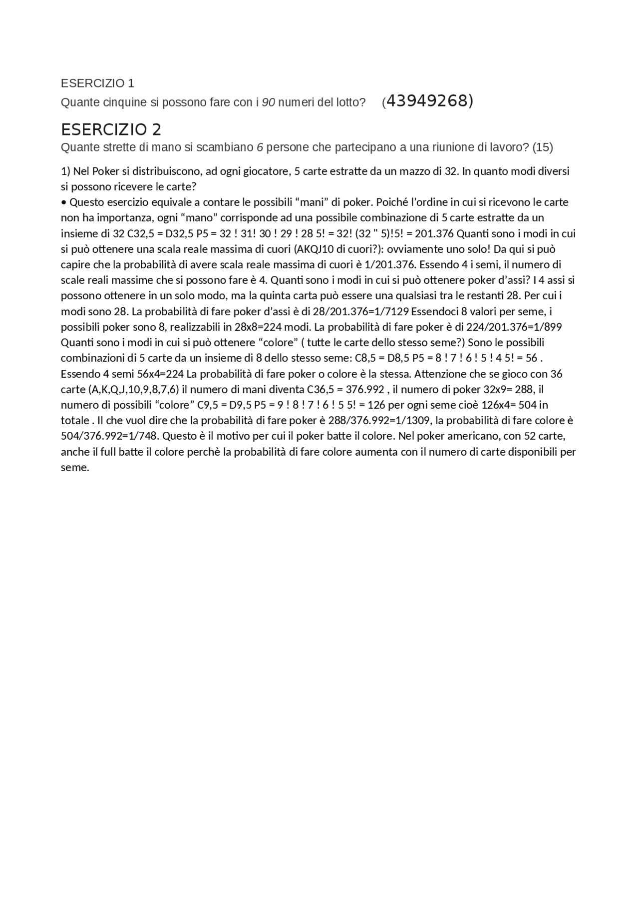 Esercizi Combinazioni Docsity