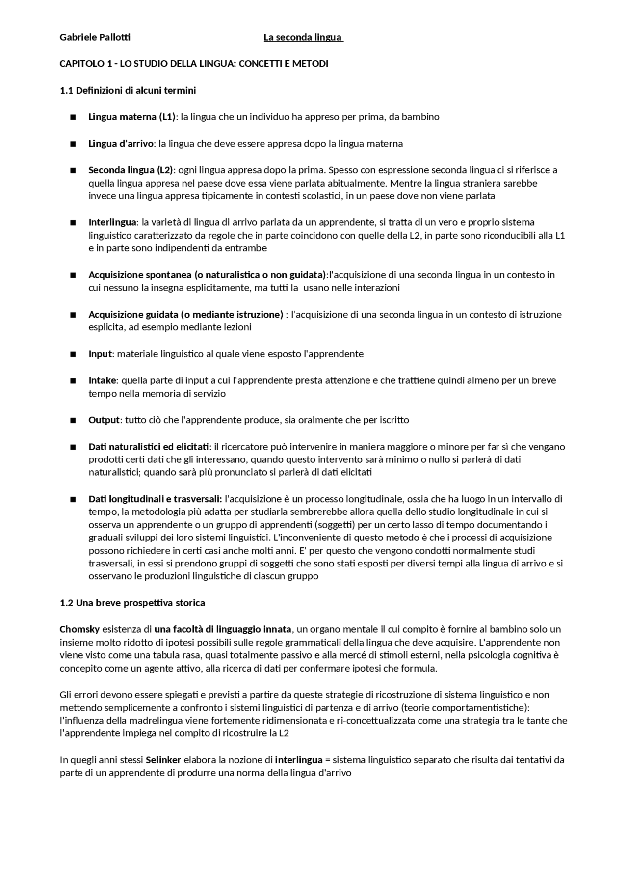 La seconda lingua [Gabriele Pallotti] | Dispense di Linguistica | Docsity