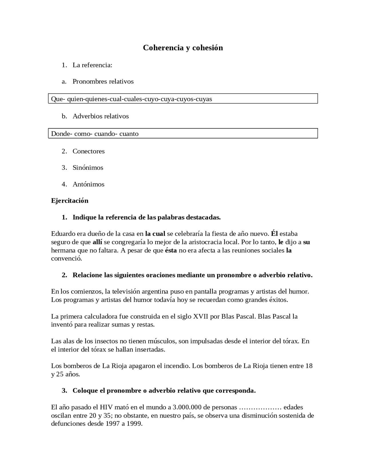 Coherencia y Cohesión Actividades - Docsity