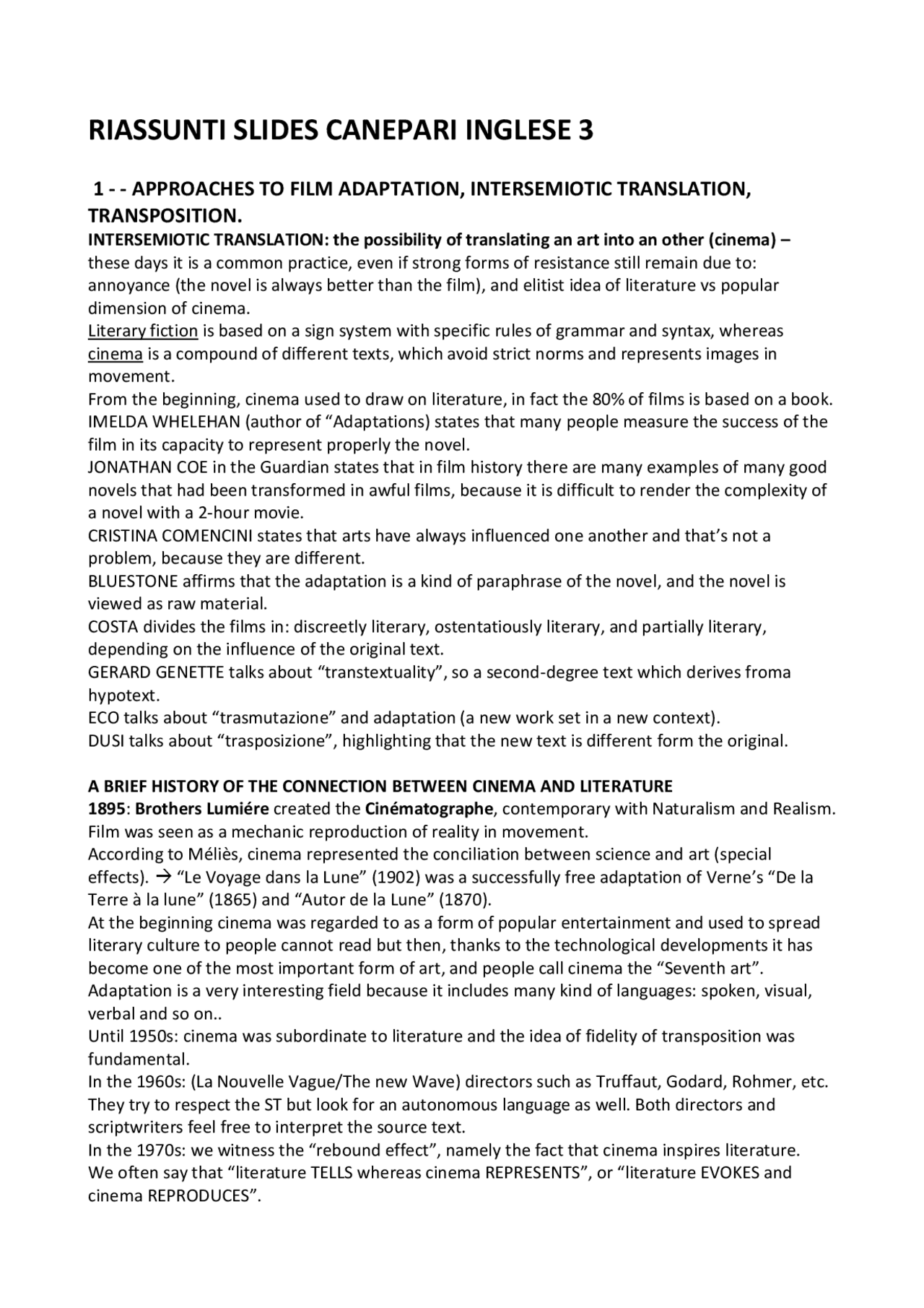 RIASSUNTI SLIDES CANEPARI - Docsity