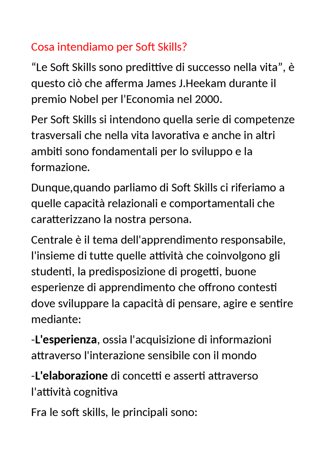 Breve Riassunto Soft Skills Docsity