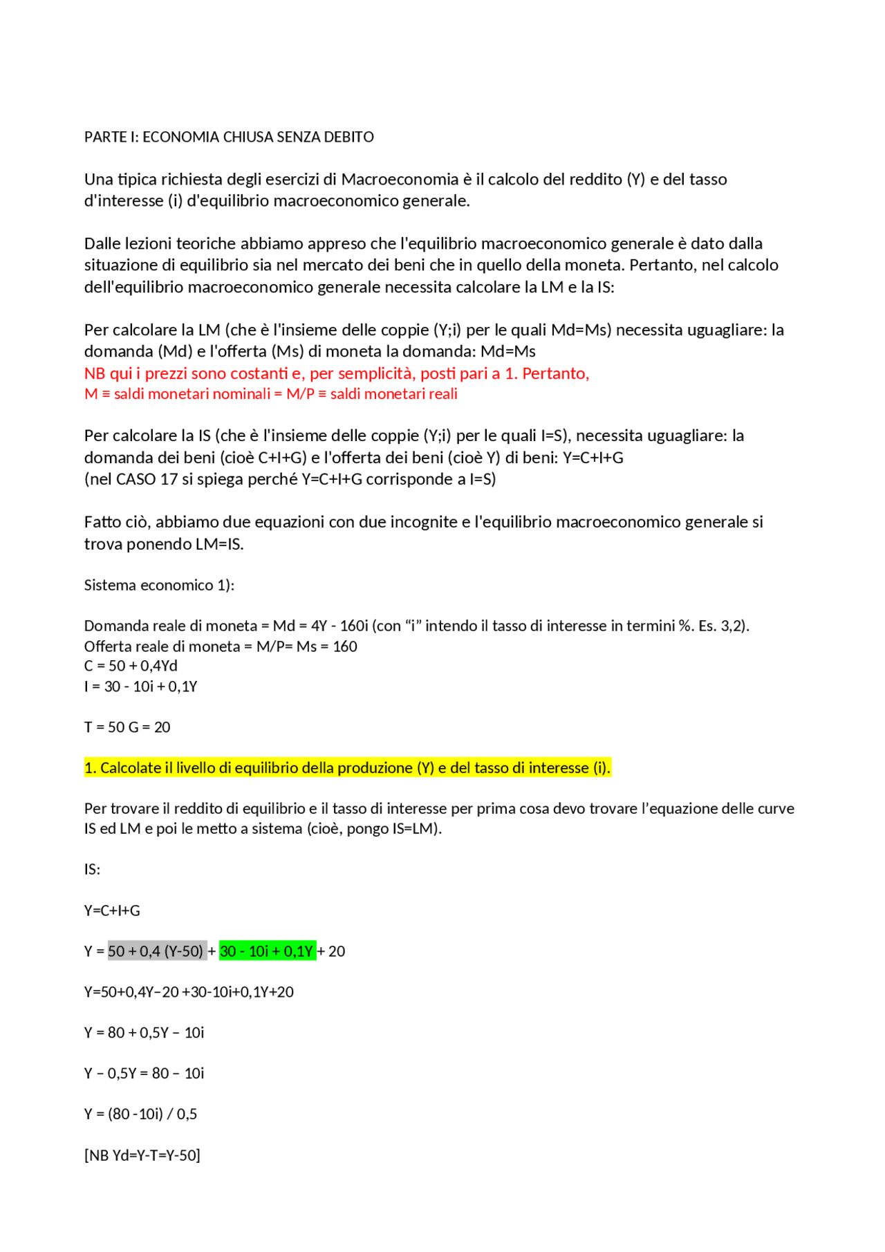 Esercizi di macroeconomia, secondo anno - Docsity