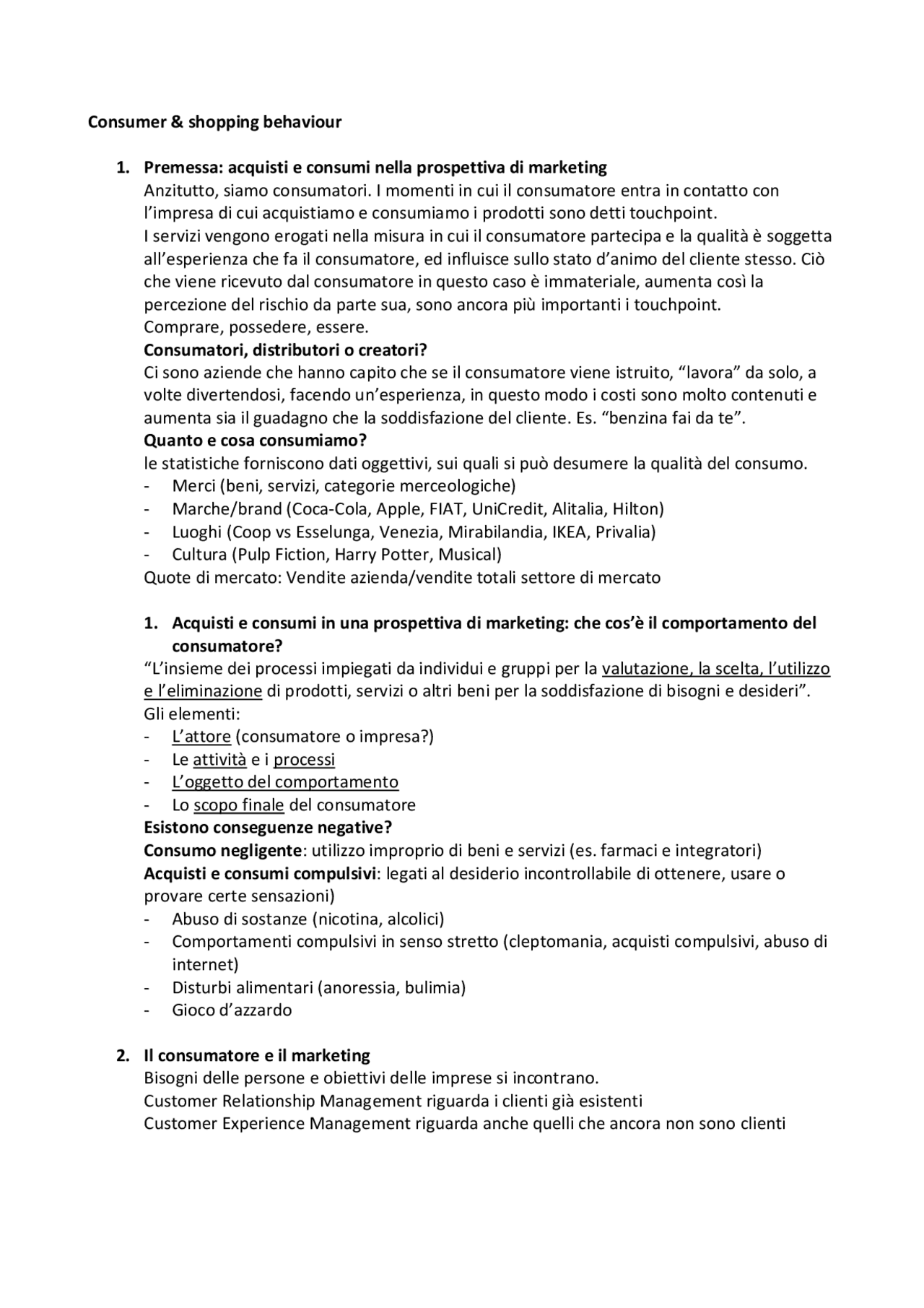 Appunti Consumer And Shopping Behaviour Docsity