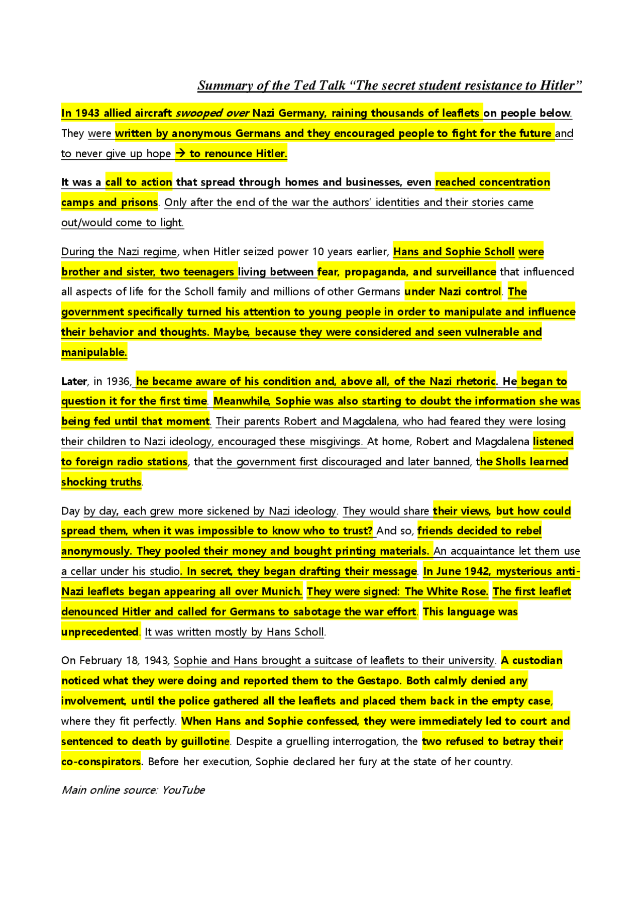 Riassunto in lingua inglese del Ted Talk "The secret student resistance ...