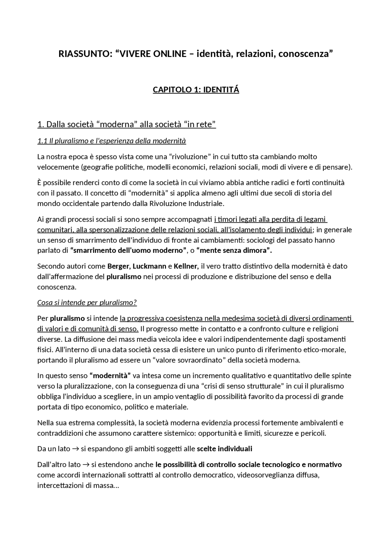 Vivere Online riassunto - Docsity