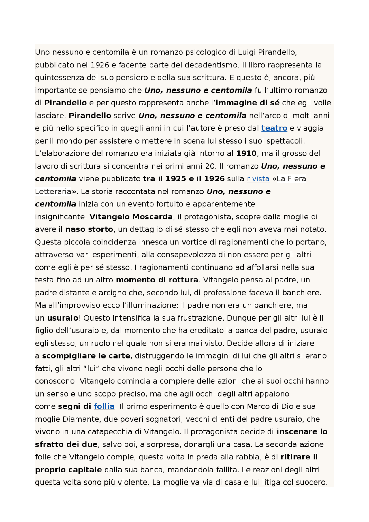 Approfondimento Su Uno Nessuno E Centomila Docsity