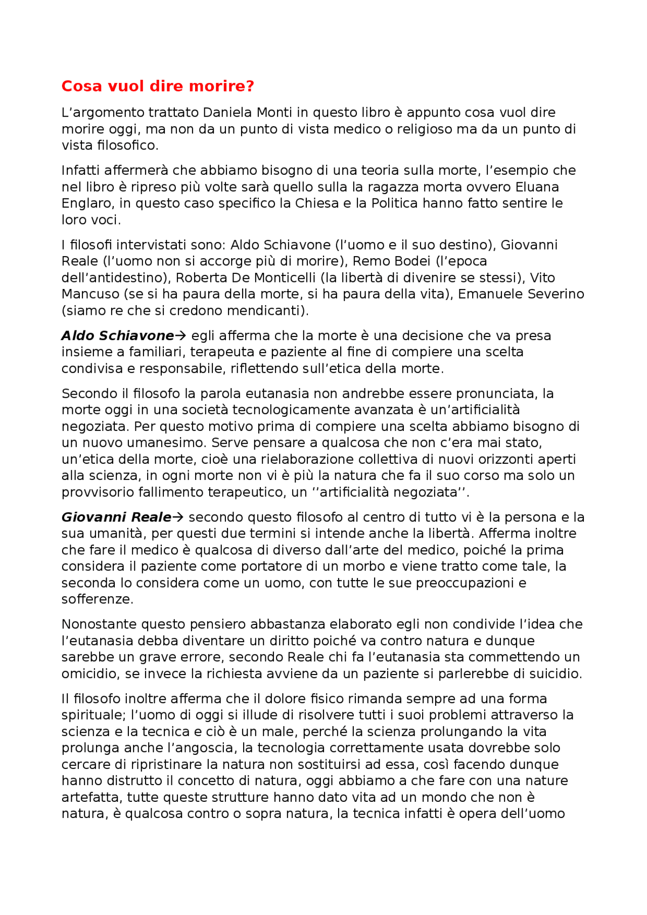 Cosa vuol dire morire | Appunti di Storia dell'arte contemporanea | Docsity