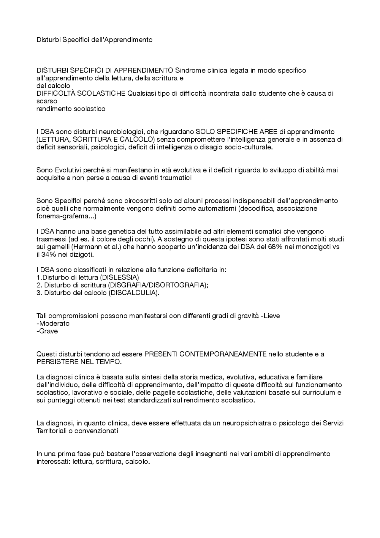 Disturbi Specifici Dellapprendimento Docsity