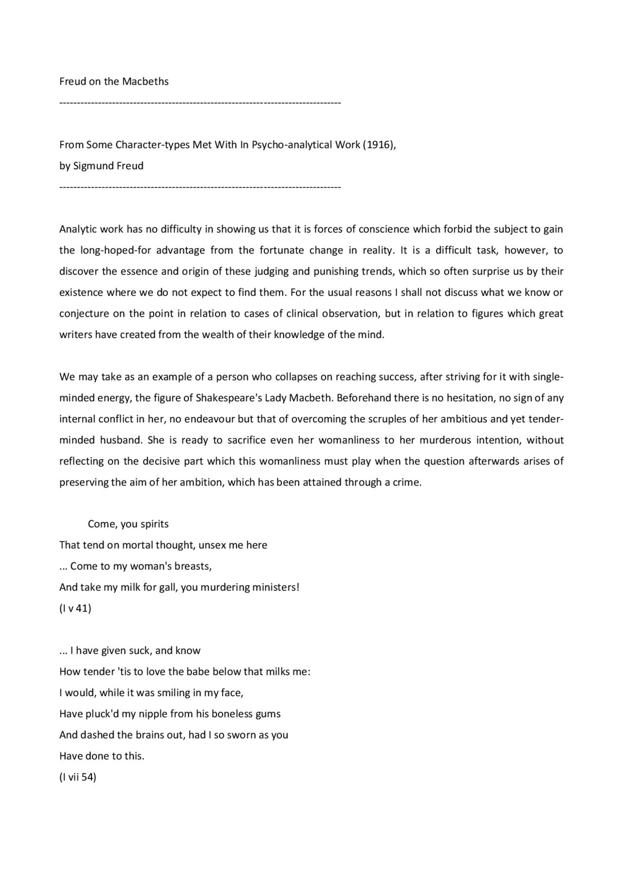 Freud e le teorie in Macbeth | Dispense di Letteratura Inglese | Docsity